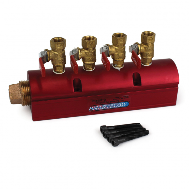IMS Company - Manifold, Red Aluminum (4) 1/4" Ports and (2) 1" Inlets ...